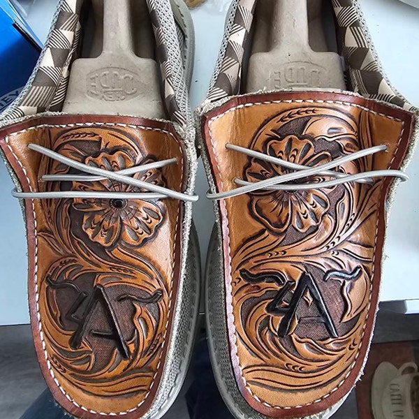 Hand Tooled Design on Authentic Hey Dudes | Floral With Initials or ...