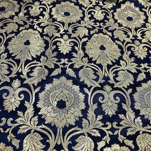Navy Blue Embroidered Fabric Indian Embroidery Cotton Fabric - Etsy