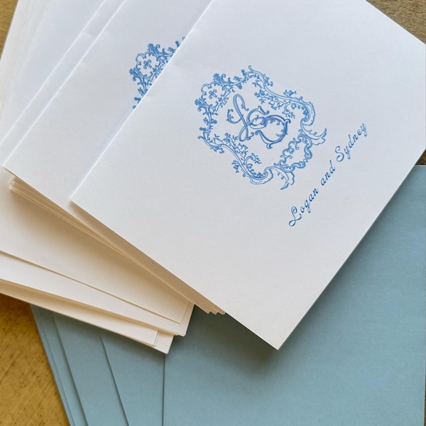 Personalized Flat Note Card Set Featuring a Blue, Pink or Multicolor ...