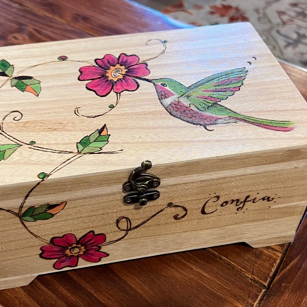 Personalised Wooden Hummingbird Jewellery Box. Large Keepsake Box With ...