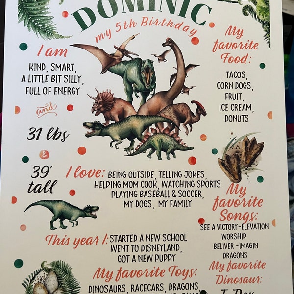 Editable Dinosaur Birthday Milestone Poster Template (18x13 Inches) - Etsy