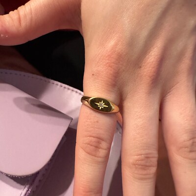 Iconic Star Ring SET, 18k Signet Ring, Gold Starburst Ring, Pinky Ring ...