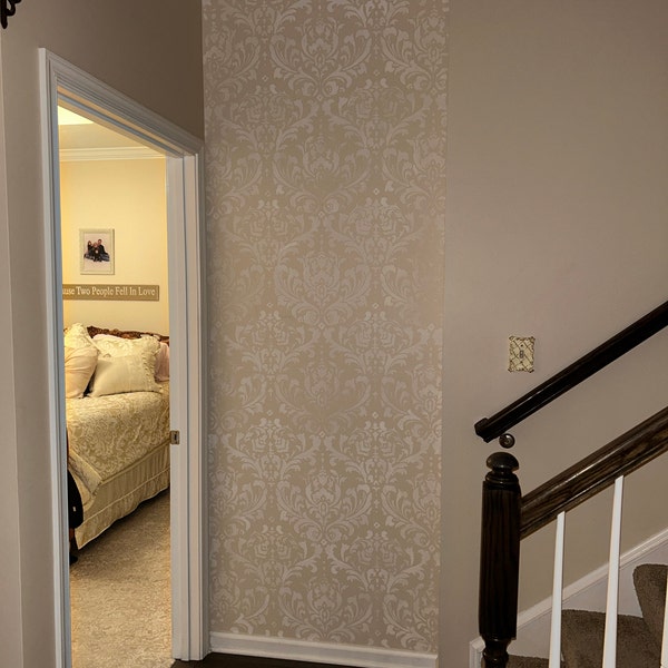 Anna Damask Wall Stencil - LARGE WALL STENCILS Instead of Wallpaper ...