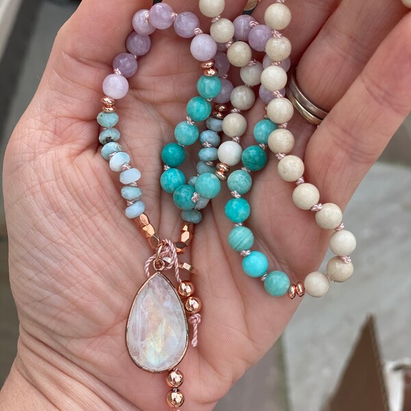 Metamorphosis Moon Mala With Larimar Kunzite Amazonite Riverstone and ...