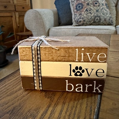 Dog Themed Mini Wood Book Stack/live Live Bark/ Tier Tray Decor/ Home ...