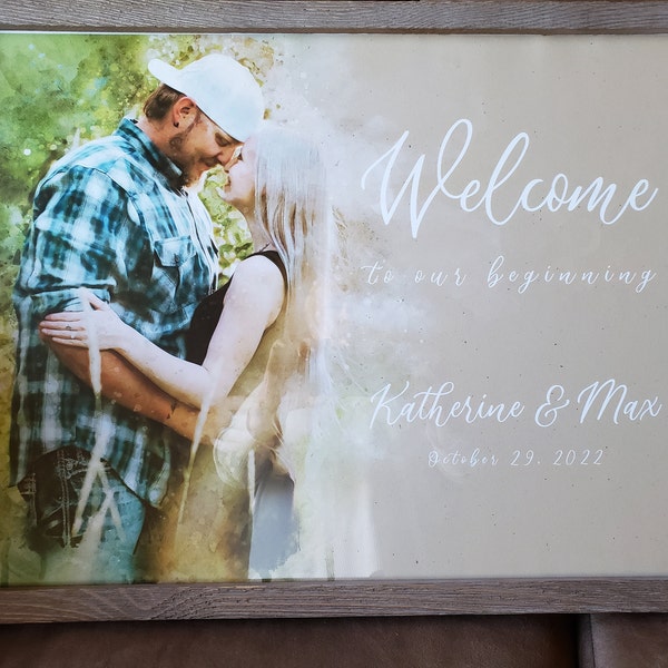 Wedding Welcome Sign Watercolor Couple Portrait,, Photo Wedding Sign ...