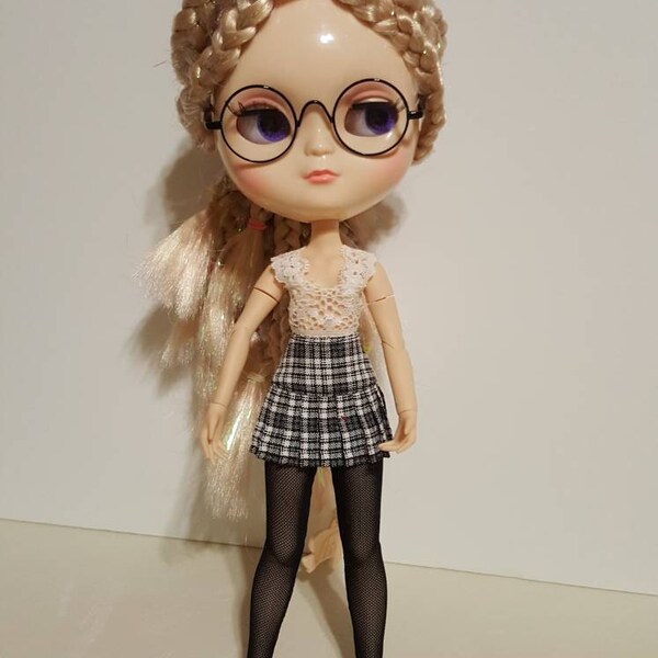 Accordion Mini Short Checkered Skirt for Pullip, Blythe, Obitsu 24/26 ...