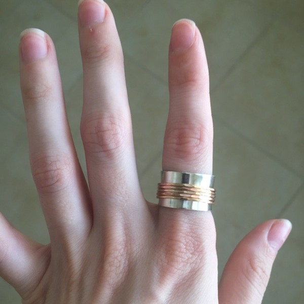 Sterling Silver Gold Wide Band Spinner Ring - Fiddle Meditation Rings ...