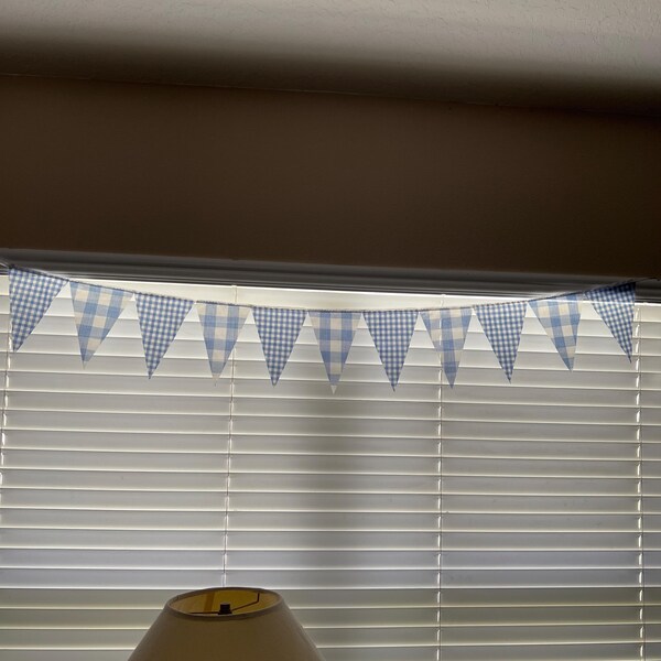 Blue Gingham Party Banner, Bunting, Pennant Flags, Vintage Style ...
