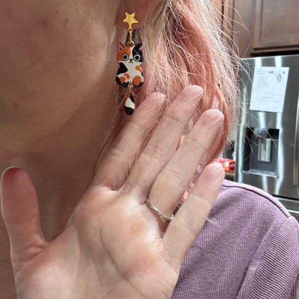Calico Cat Dangle Earrings-calico Cat Earrings-cute Earrings-for Her ...