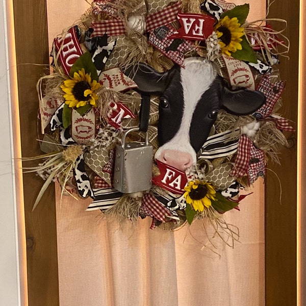 Farmhouse Cow Wreath, Farmhouse Swags, Farmhouse Wreath, Farmhouse ...