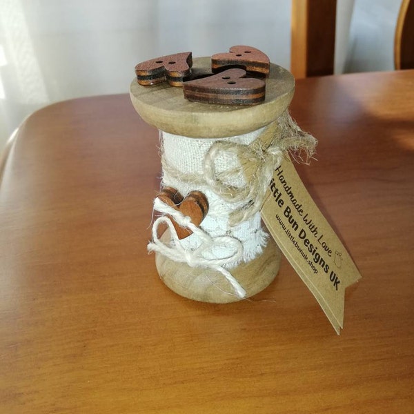 Cotton Reel Scissor Holder With Scissors / Rustic Heart Design - Etsy