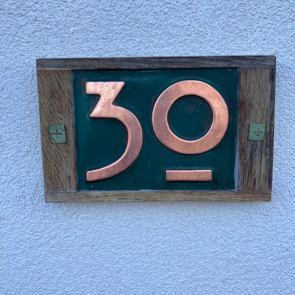 Copper Address Plaque in Mission Mackintosh Style, Oak Framed 2x Nos 3 ...