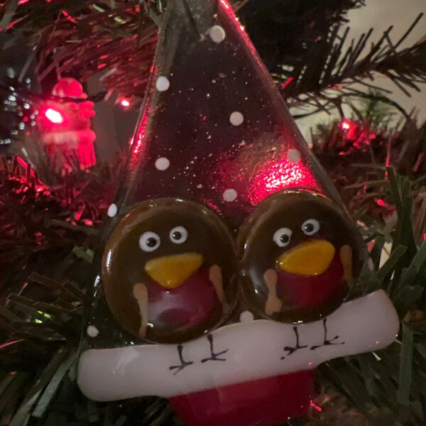 Christmas Tree Fused Glass Decoration With 2 Robins - Etsy UK