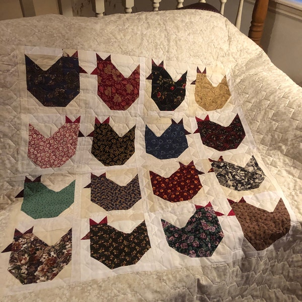 Set of 9 Kaffe Fassett Collective Large Cat Quilt Blocks 8 1/4 X 12 3/4 ...