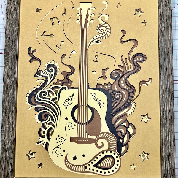 3d Guitar Silhouette, Shadow Box Templates, Paper Cut, Files for Cricut ...