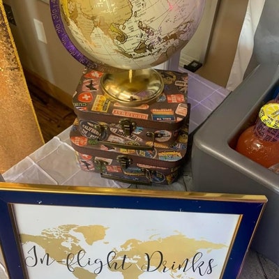 Gold World Map Signs Bundle, Travel Theme Decorations, Travel Theme ...