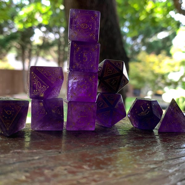 Full Black Purple Opal Dungeons and Dragon Raised Dice, RPG Game ...