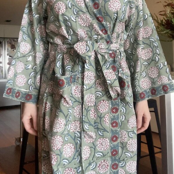 Block Print Robes Cotton Kimono Robe Kimono Robes Dressing Gown Women's ...