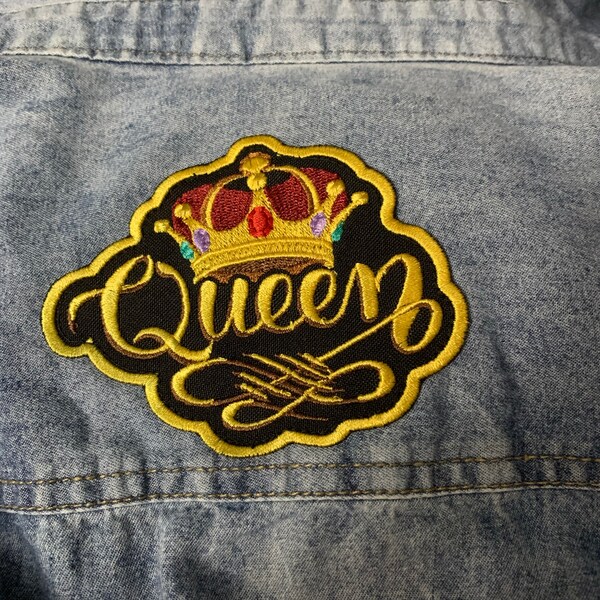 Queen Patch - Embroidered Gold Crown - Iron on Cool Patches - Size: 4.1 ...