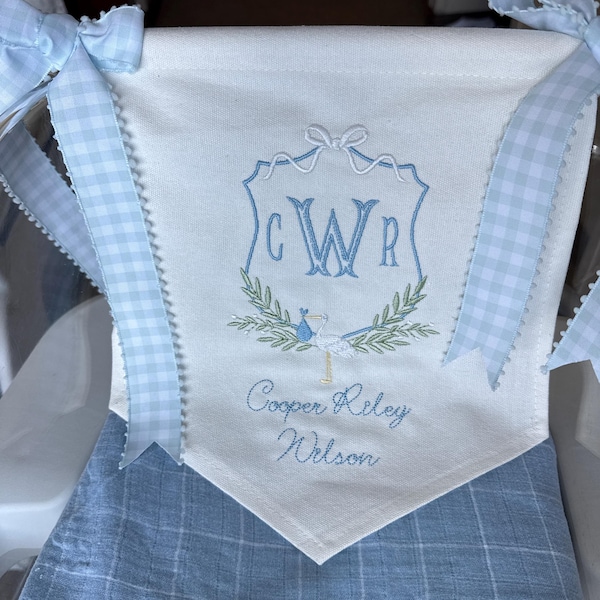 Custom Stork Baby Hospital Banner | Embroidered Birth Announcement ...