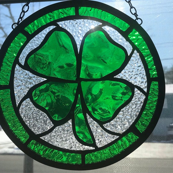 Shamrock Panel in Stained Glass, Stained Glass Shamrock Panel, Panel ...