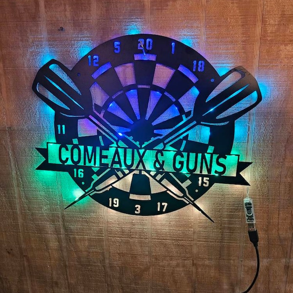 Custom Dartboard Dart Game Metal Wall Art LED Light - Personalized Dart ...