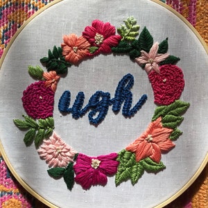 Digital Hand Embroidery Pattern Ugh Design Digital PDF Download ...