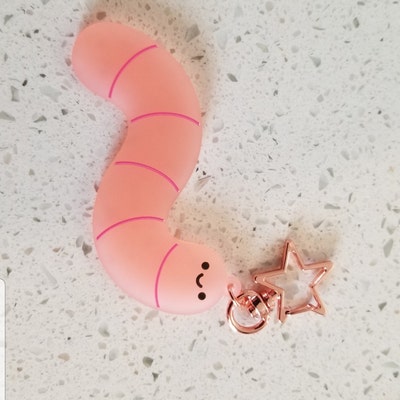 Cute Worm Keychain 3 in Single-sided Kawaii Charm Frosted Pink Acrylic ...
