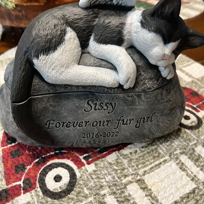 Ceramic Engraved Painted Cat Cremation Urn With Plastic Name - Etsy