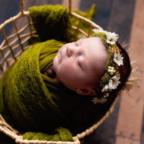Daisy Moss Flower Crown for Newborn Photography Props Headband Tieback ...