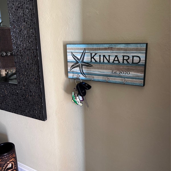Beach House Key Holder for Wall, Personalized Key Hanger, Starfish ...