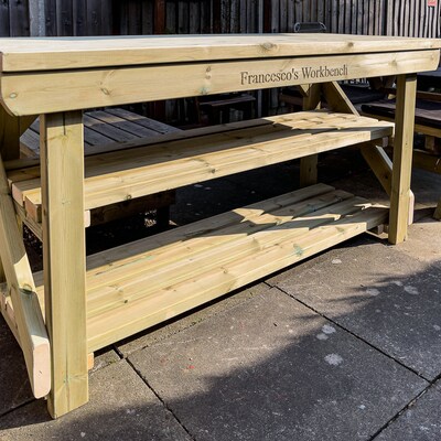 Indoor/outdoor Wooden Workbench. Garden Work Table. Bbq/pizza Oven ...