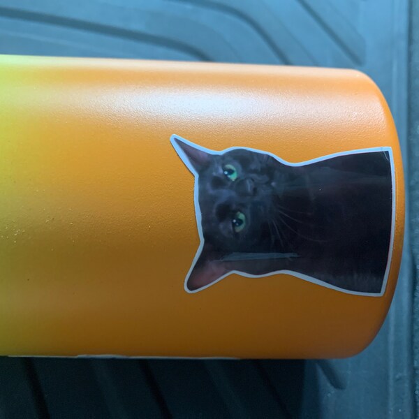 Zoning Out Black Cat Sticker No Border, Dissociating Cat Sticker, Cat ...