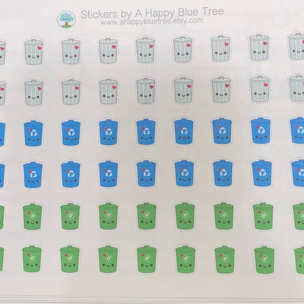 MINI Happy Trash Recycle Green Waste Bins Cans Reminder Kawaii Stickers ...