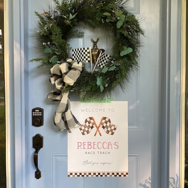 Editable Racing Welcome Sign, Race Flags Party Sign, Two Fast Birthday ...