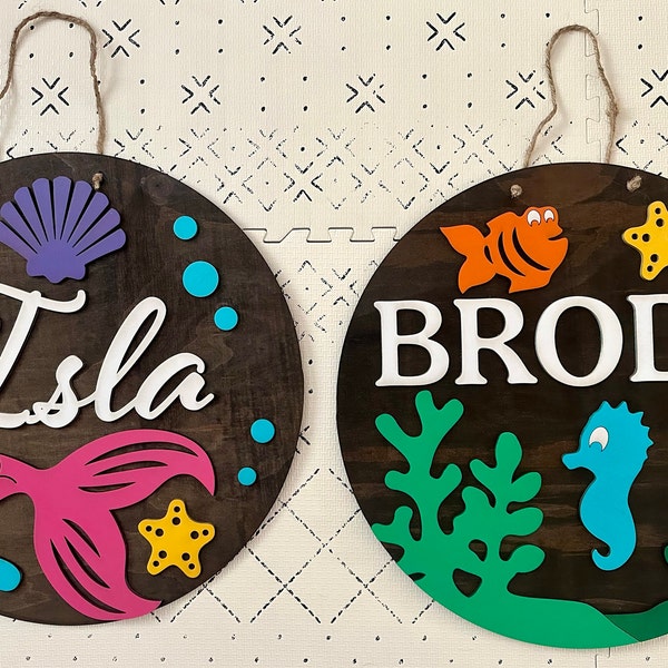 Personalized Mermaid Under the Sea Sign for Baby Nursery Decor, Round ...
