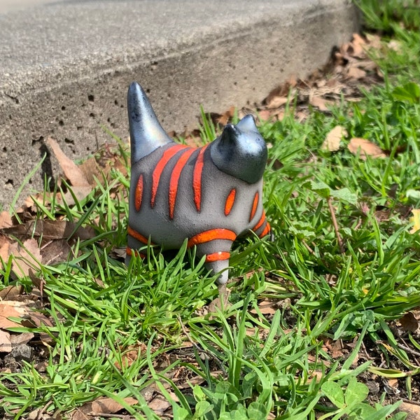 Handmade Ceramic Striped Cat Figurine: Collectible Kitten Sculpture ...
