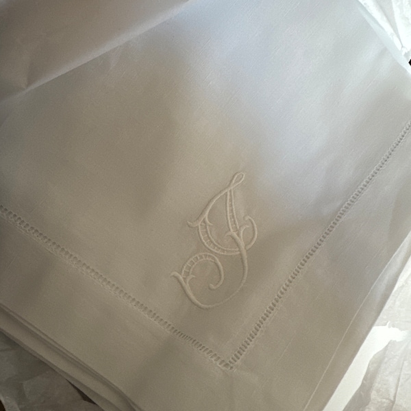 Cotton and Linen Blend Hemstitch Dinner Napkins With Monogram - Sold in ...