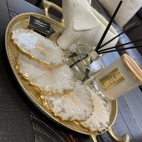 Large Coasters With Reflective Glass Rim, Handmade Epoxy Resin Coasters ...