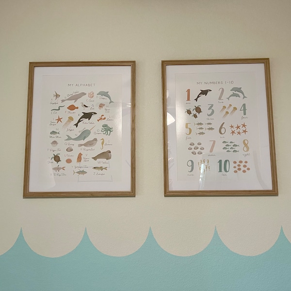 Animal Alphabet and Numbers Prints, Beach Nursery Decor, PRINTABLE Wall ...