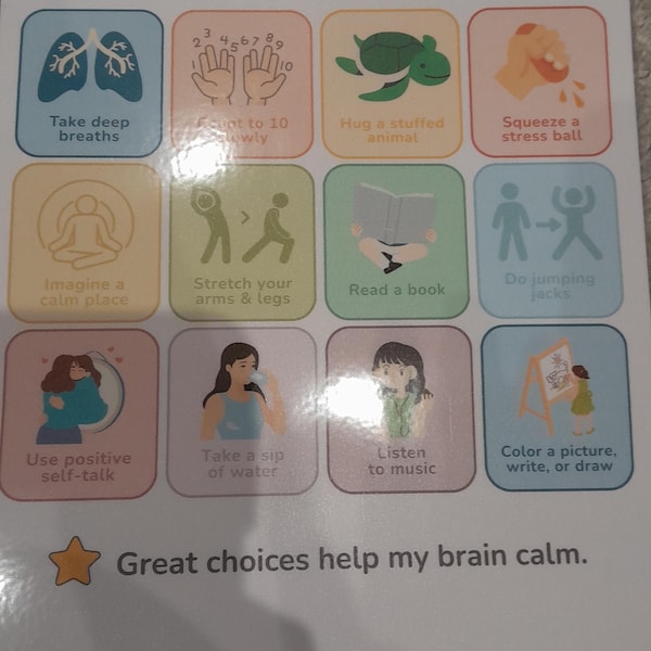 Calm Down Choice Board Printable, Kids Emotional Regulation Tool, SEL ...