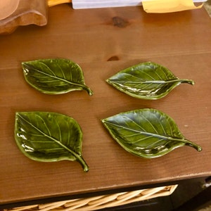 Set of Four Small Ceramic Leaf Dish Bathroom Decor Green | Etsy