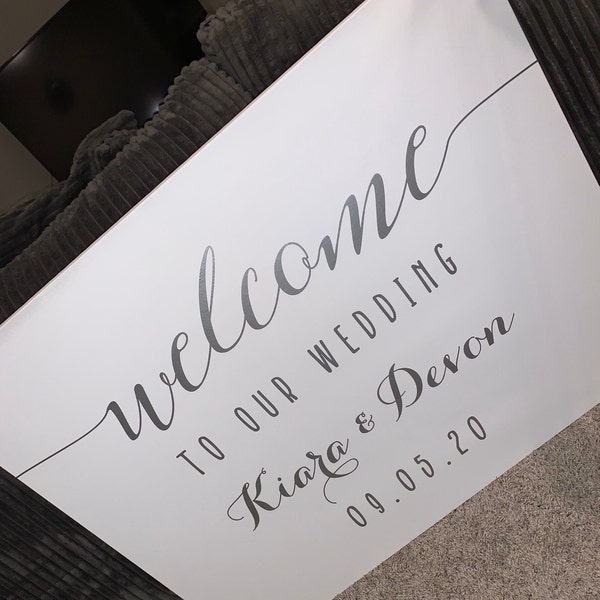 Simple Personalized Wedding Welcome Sign Names and Date Decal wall ...