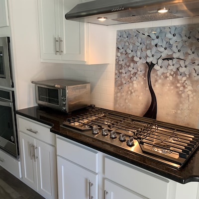 Kitchen Backsplash, Stove Back Cover, Tempered Glass Stove Backsplash ...