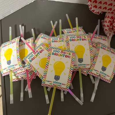 PRINTABLE 100 Days Brighter Happy 100th Day of School Tag Instant ...