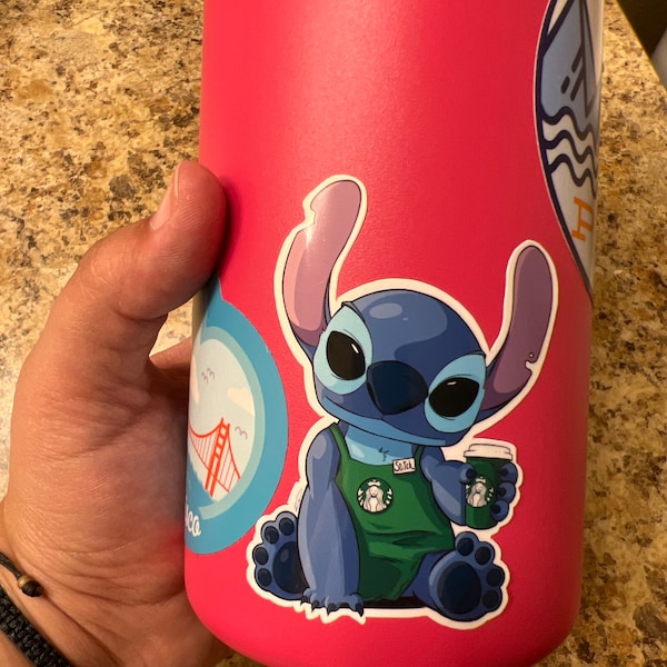 Stitch Coffee Time Sticker/decal - Weatherproof and Water Resistant for ...