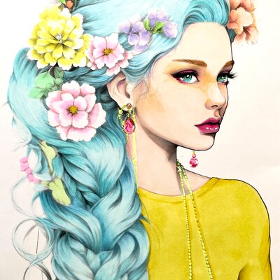 Spring Elf, Coloring Page for Adults, Grayscale Coloring Page, Girl ...