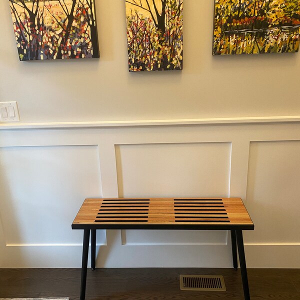 Short Walnut Slatted Bench With Shelf George Nelson Style Perfect for ...