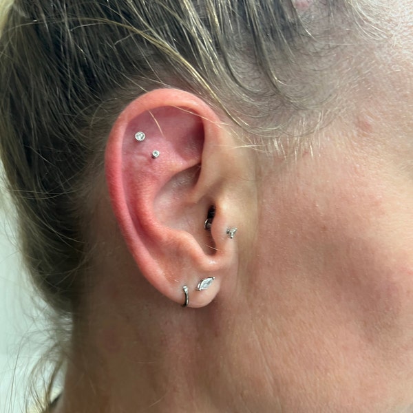 14K Solid Gold Cartilage Tragus Helix Inner Conch Nose Sunlight Star ...